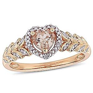 2 CT Heart Shape Simulated Pink Morganite & White Cubic Zirconia Halo Leaf Wedding Engagement Ring in 14K Rose Gold Plated 925 Sterling Silver (2 Cttw) Ring Size - 9
