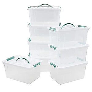 Hespama 8 Packs 14 Quart Latch Storage Box, Lidded Plastic Container with Handle, Clear