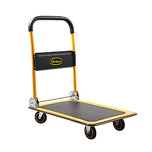 Push Cart Dolly, Foldable Platform Truck 330 lbs Capacity for Easy Storage, Folding Hand Truck Push Cart Dolly with 360 Degree Swivel Wheels Black and Yellow