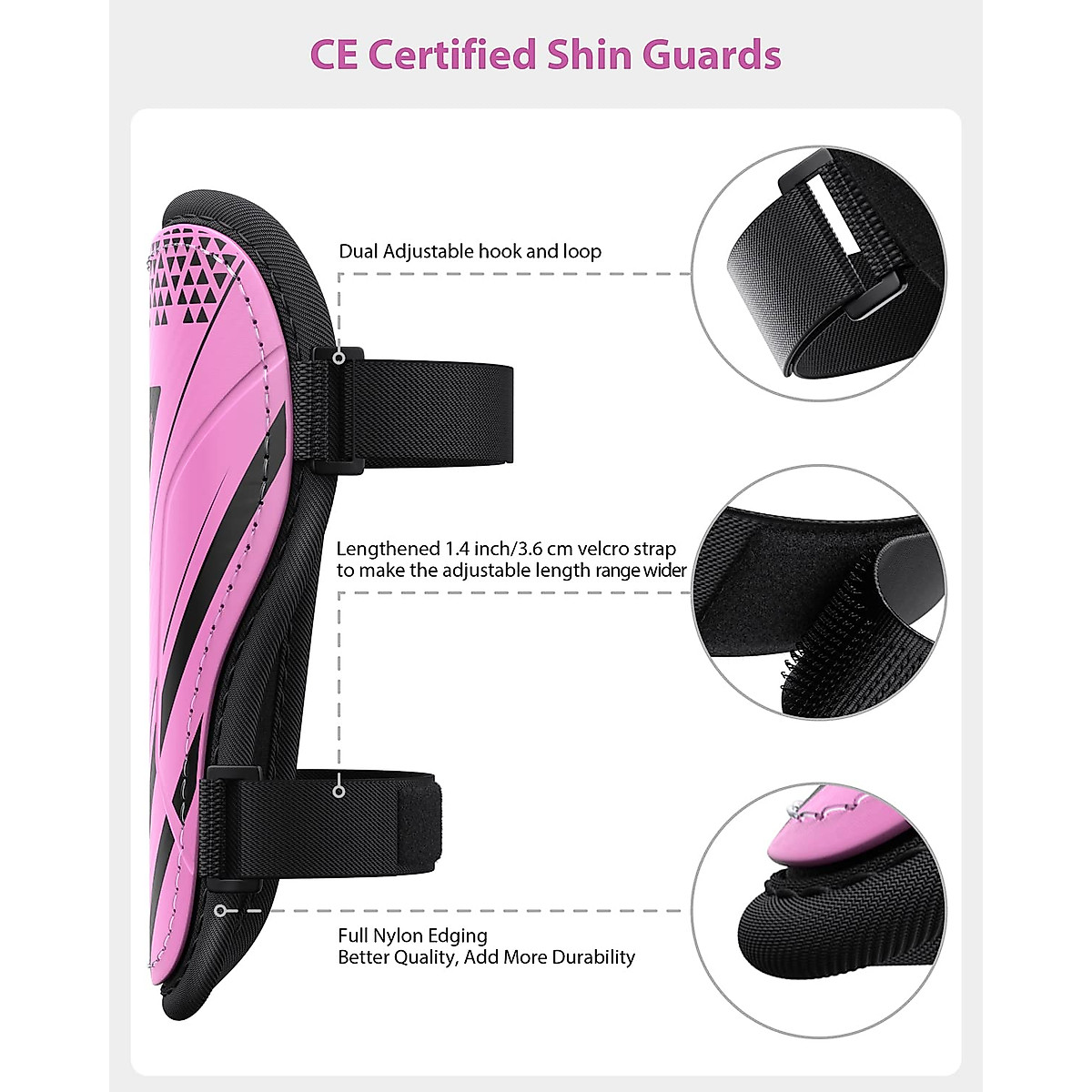 Shin Guards Soccer Kids Youth, CE Certified Airsfish Shin Pads Protection Gear for 2-18 Years Old Boys Girls Teenagers High Impact Resistant Breathable Comfortable 1 Pair 4 Sizes (XX-Small, Pink)