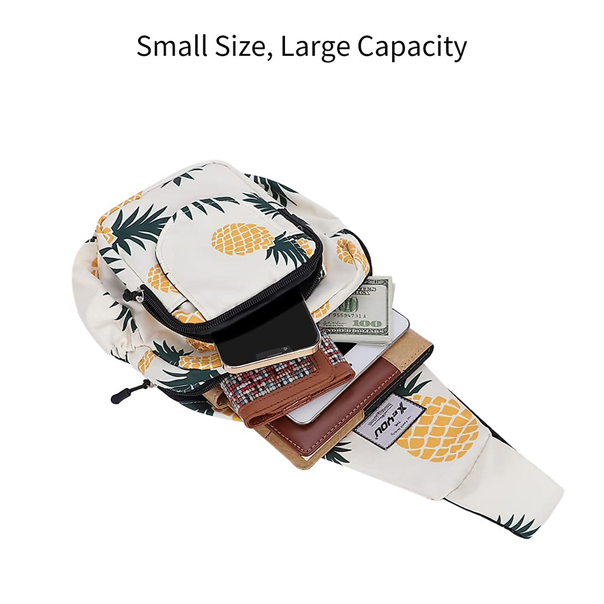 XEYOU Small Sling Bag Backpack Lightweight One Strap Bag Hiking Crossbody Chest Bag Unisex Shoulder Daypack (Pineapple, Small)