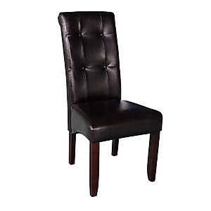 SIMPLIHOME Cosmopolitan Parson Dining Chair (Set of 2), Tanners Brown Faux Leather and SOLID WOOD, Square, Upholstered, For the Dining Room, Contemporary Modern