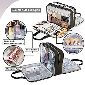 ELCUPA Travel Toiletry Bag, Travel Makeup Bag Organizer, Travel Size Toiletries Bag, Stand Up Cosmetic Bag for Travel Accessories, Full Sized Container, Black