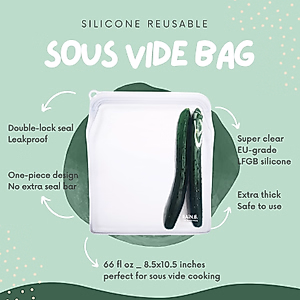 RAiN.B. 4 Pack Reusable Silicone Food Storage Bags, Leak Proof Silicone Zipper Bag Half Gallon Freezer Bag Sous Vide Bag, Food Grade Platinum Silicone (Clear)