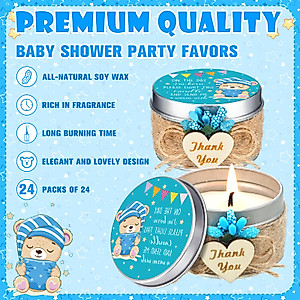 24 Pack Baby Shower Candle Favors Bulk for Guests Baptism Party Favor Candles Gender Reveal Gift Soy Tealight Candles with Love Wooden Sign and Flower Bouquet Decoration(Blue)