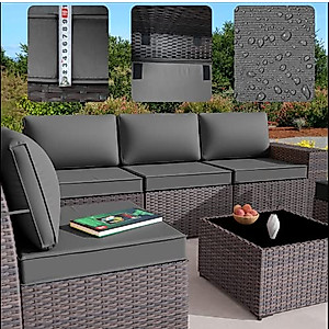 Piltwoff Outdoor 11 Pieces Patio Furniture Seat Cushions Cover Set with Zipper, Windproof Rope, Velcro. High UV Resistant Patio Chair Throw Pillow Covers,Replacement Cover (Grey Covers)