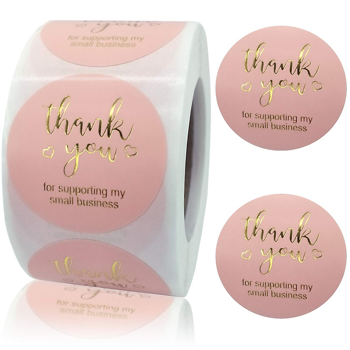 Thank You Stickers Roll,500PCS 1.5" Thank You for Supporting My Small Business Stickers,Pink Foil Thank You Label Stickers for Bubble Mailers,Envelopes,Online,Retail Store,Handmade Goods,Package,
