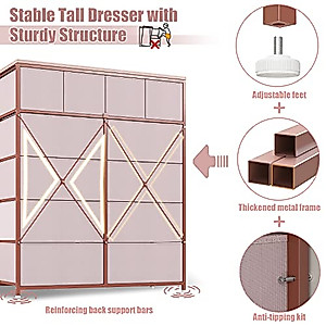 EnHomee Pink Dresser for Girls Bedroom with 12 Drawers Girls Dressers for Bedroom Pink Chest of Drawers with Wood Top, Metal Frame, Tall Dressers for Bedroom, Closet, Nursery, Living Room Pink