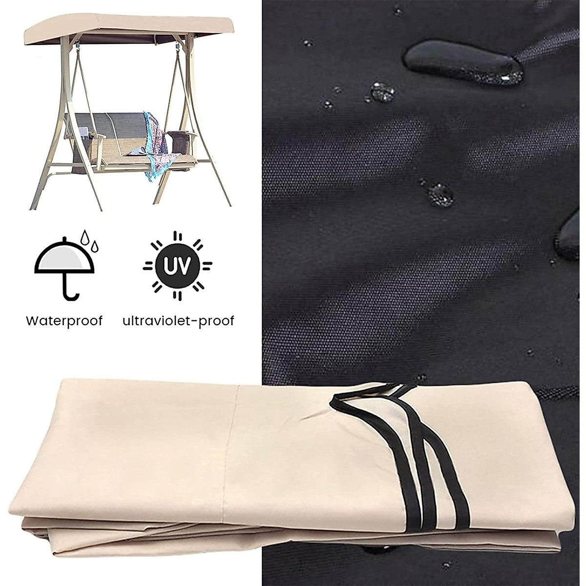 Outdoor Swing Canopy Replacement Cover 3 Seater,191x120x18cm/75x47x7'' Universal Patio Swing Cover,Waterproof Replacement Canopy Top Cover for Garden Swing Chair Patio Hammock