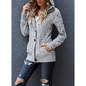 Sidefeel Women's Cardigan Hooded Fleece Lined Jackets Winter Cable Knit Sweater Coat Large Grey