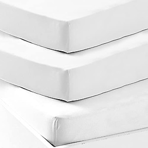 Pizuna 400 Thread Count Cotton Crib Fitted Sheet 3pc, 100% Long Staple Cotton White Crib Sheets Luxurious Sateen Weave All Around Elastic Deep Pocket Kids Bed Sheet (100% Cotton White Crib Bed Sheet)