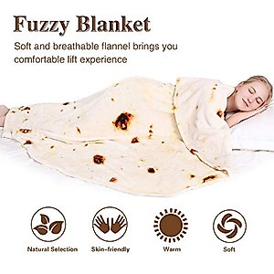 KPBLIS Burritos Tortilla Wrap Blanket with Double Sided Pattern, Giant Flour Tortilla Throw Blanket, Comfort Wearable Flannel Blanket for Kids and Adults (71" in Diameter, Tortilla - Style 2)