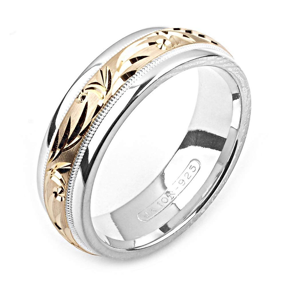 Alain Raphael two-tone sterling silver & 10K yellow gold 6 millimeters wide comfort fit wedding band