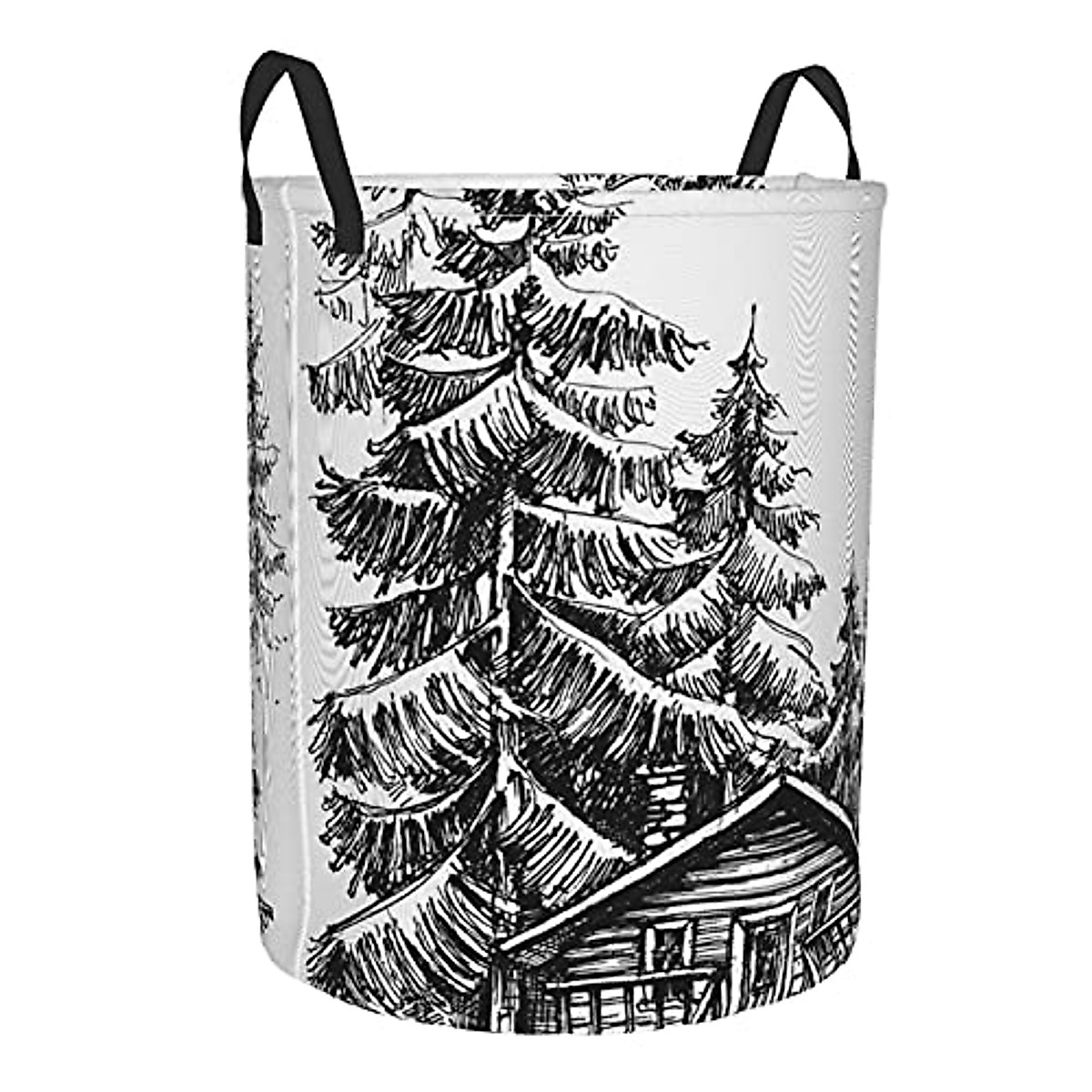 Laundry Basket,A Wooden Cabin In Pine Forest Idyllic Winter,Collapsible Laundry Baskets,Clothes Hampers For Laundry,Laundry Bin Waterproof Lining-Medium