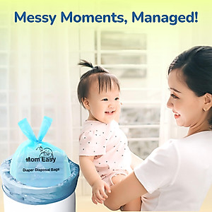 MOM EASY 600 Count Disposable Diaper Bags, 8 x 15 Inch, Unscented, Double Seamed, With Tie Handles, For Baby Waste
