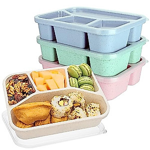 Meal Prep Container Microwave Safe, 4 Pack Bento Lunch Box, 4-Compartment Snack Container for School Work Travel, Lunch Containers for Adults, Bento Box for Kids, Reusable Dishwasher Safe