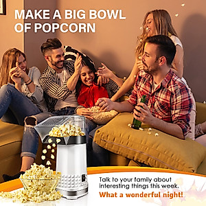 Quick & Easy Hot Air Popcorn Popper Maker with Measuring Cup + Melts Butter, 4.5 Quarts, Etl Certified, 1200W No Oil Electric Popcorn Machine with On/Off Switch, White
