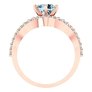 Clara Pucci 1.49ct Round Cut Halo Solitaire Natural Swiss Blue Topaz Engagement Anniversary Wedding Ring band set 18k Rose Gold 5.75