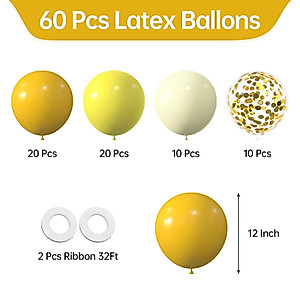 KALOR Yellow and Metallic Gold Balloons, 60 Pcs 12 Inch Gold Confetti Latex Balloons for Baby Shower Birthday Bridal Shower Wedding Party Decorations