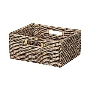 La Jolla Rattan Shelf Basket with Handles, Medium, Black-Wash