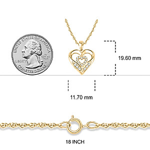 Cali Trove, 1/10cttw Diamond Double Heart Pendant Necklace for Women in 10K Yellow Gold, Women's Yellow Gold Double Heart Necklace with Diamond Accents, 18" Rope Chain