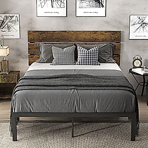 Allewie Queen Size Platform Bed Frame with Wooden headboard and Metal Slats/Rustic Country Style Mattress Foundation/Box Spring Optional/Strong Metal Slats Support/Easy Assembly