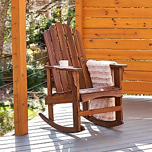 Shine Company Marina Adirondack Porch Rocker, Indoor Outdoor Wood Rocking Chair, Oak