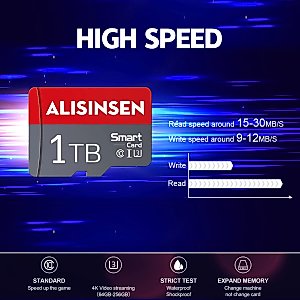 Micro SD Card 1TB Class 10 TF Card 1TB SD Memory Card High Speed Micro SD Memory Cards 1TB for Cellphone,Camera,GOPRO and SD Card Adapter