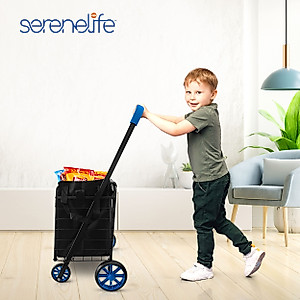 SereneLife 15” Shopping Cart Cover–Multipurpose Cart Liner, Water Resistant, Portable Shopping Bag, Pocket and Side Handles, Compatible with SLSPCART19 Cart Model, All-Black Finishing