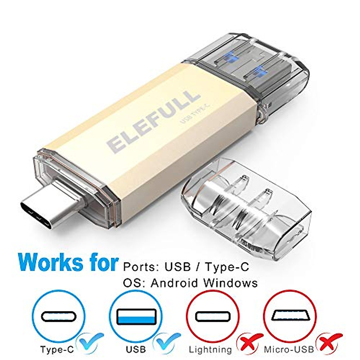 Type C USB Flash Drive 256GB 128GB 64GB 32GB for Android Smart Phones Computer Laptop USB-C 3.0 High Speed Copay Photos Videos Music etc.(32GB)