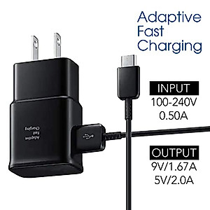 Adaptive Fast Type C Charger Compatible Samsung Galaxy S21+ S21 Ultra 5G S9 S8 Plus S10 S10e S20 FE Note 8 9 10 20 Plus, 2 Pack Charging Adapter + 2 Pack 6.6ft USB-C Cables