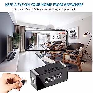 Spy Camera WiFi Hidden Camera Alarm Clock, 4K Wireless Spy Nanny Cam for Home Indoor Security, Remotely Access Camera and Real-time Monitoring with Night Vision & Motion Detection Alert