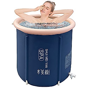 SHUIMEIYAN Large Ice Bath Tub for Athletes Outdoor Portable Free-standing Bathtub for Adults Cold Water Therapy Tub for Recovery Cold Plunge Tub (8209 navy-29.5"Φ x 29.5"H)