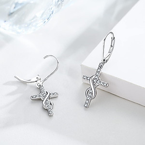 Infinity Cross Dangling Earrings for Women 925 Sterling Silver Religious Jewelry for Women Cross Drop Earrings Cross Leverback Earrings Jewelry Infinity Symbol Gifts Wife