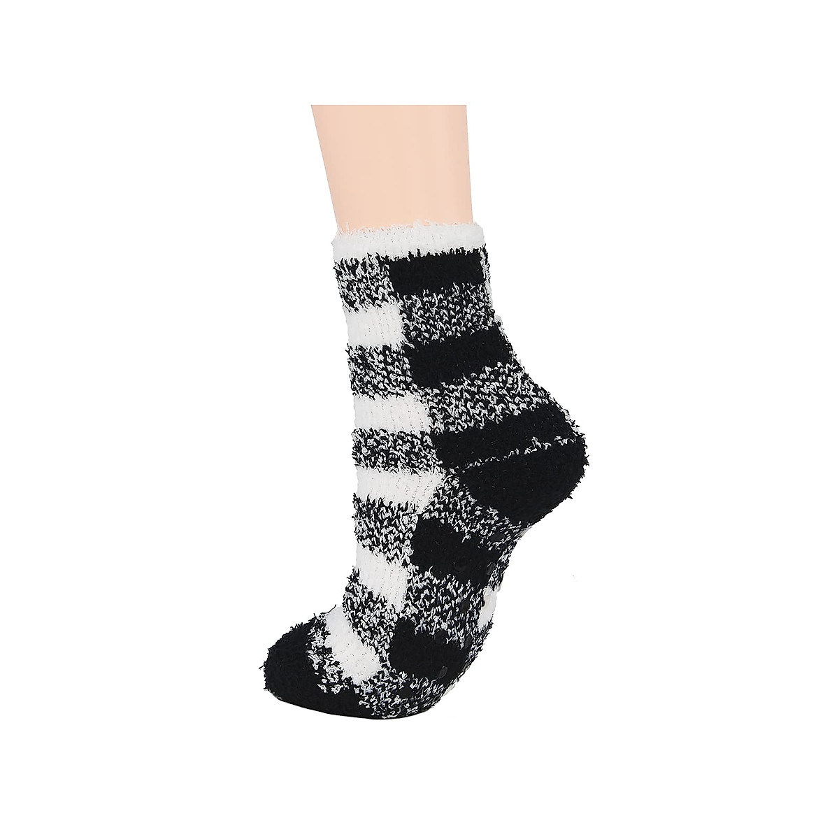 Cosy Encounter Womens Fuzzy Slipper Socks Winter Warm Anti Slip Socks Comfy Thick Thermal Socks Casual Home 5 Pairs White Black One Size, WDCEBS4072SXG5PSN