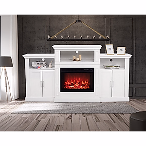 Bonnlo Electric Fireplace with Mantel, 78 inch Fireplace TV Stand Entertainment Center with 26 inch Electric Fireplace TV Console for Living Room, White