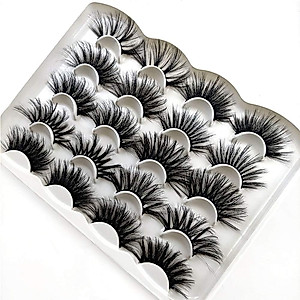 DAODER False Eyelashes 25MM Mink Lashes Dramatic Look Fluffy Long Fake Eyelashes Wispy 25mm False Lashes Strip 10 Variety Pairs Mixed for Halloween Bold Makeup