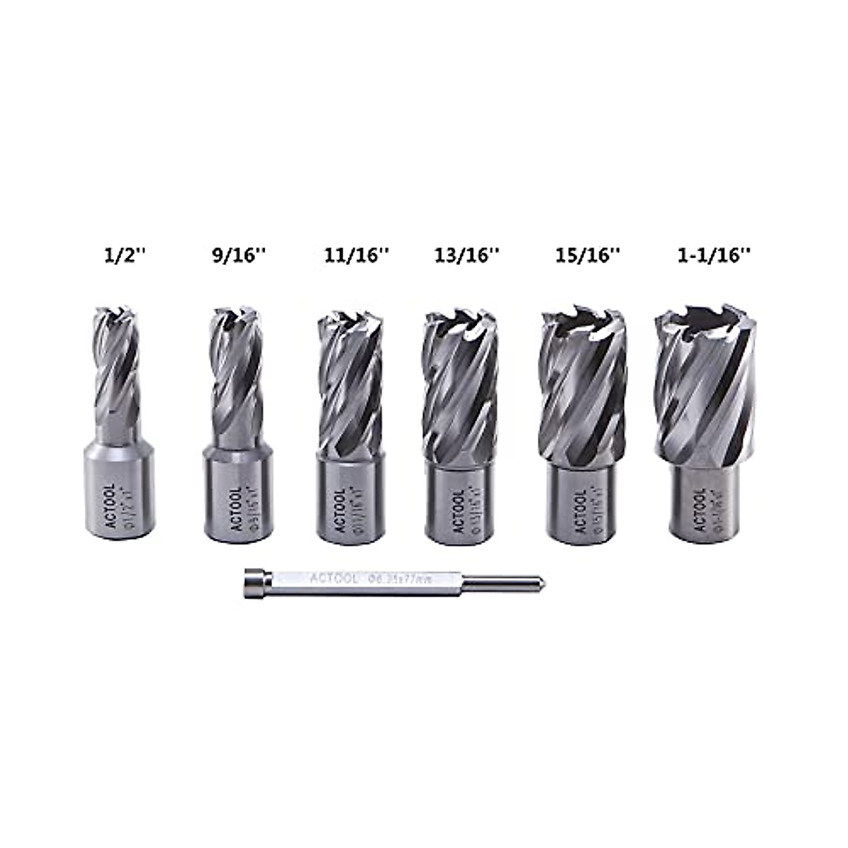 ACTOOL 6 PC 1/2" to 1-1/16" HSS ANNULAR Cutter Set 1" Cutting Depth with 3/4'' Weldon Shank