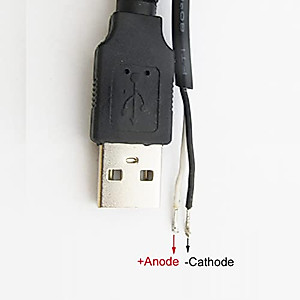 Short Charging USB 2 Wire Pigtail Cable (4 Pack 12 Inch) 30cm 22AWG 3A Black USB Male Power Cable Plug Cord