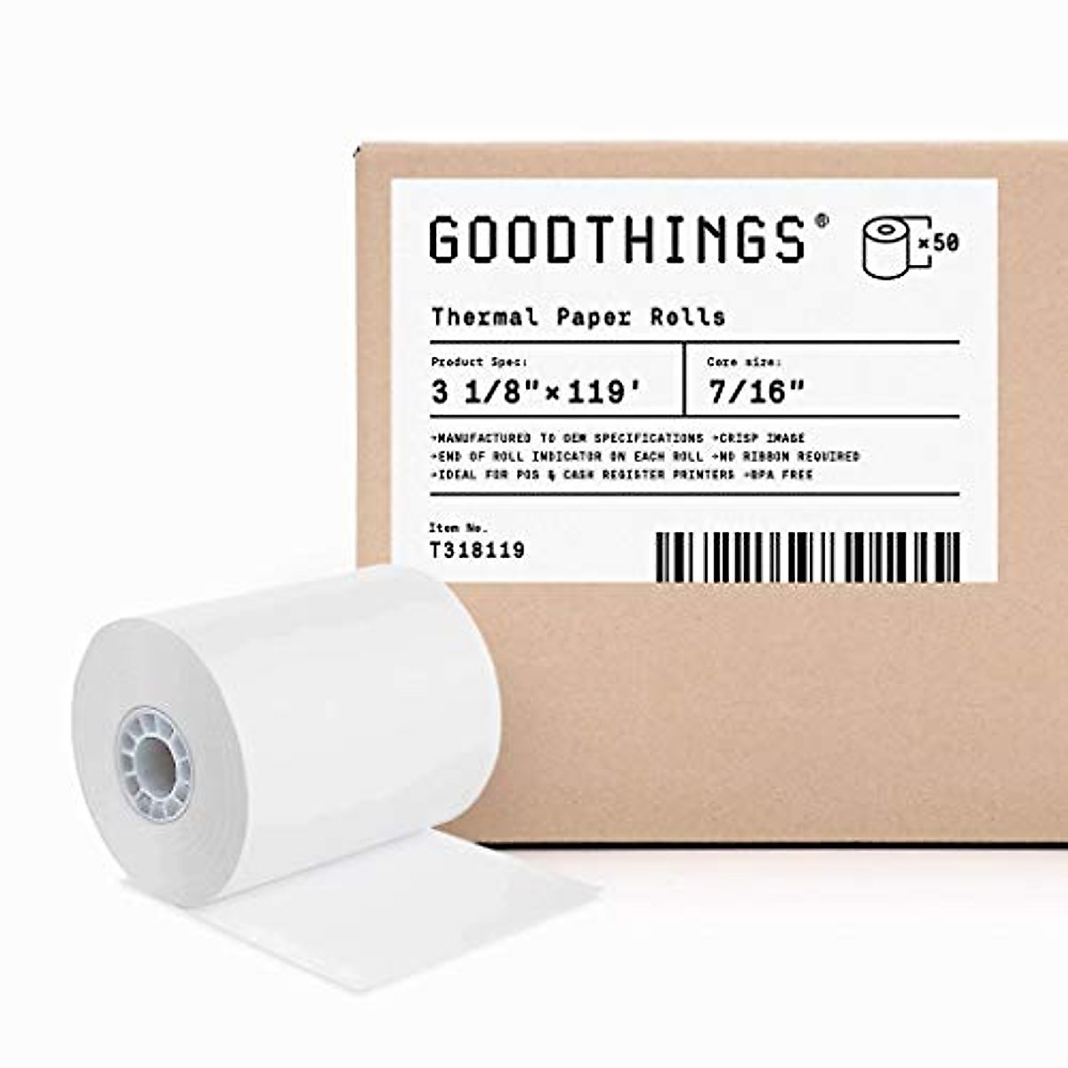 3 1/8" X 119' (50 Rolls) Cash Register Thermal POS Receipt Paper Roll BPA Free for First Data Fd100 Fd200 Fd300 Hypercom T77