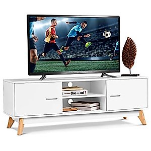 Tangkula TV Stand, Modern White TV stand for 60 Inch TV, with 2 Storage Cabinets & 2 Open Shelves, for Home Living Room Furniture, Wood TV Stand