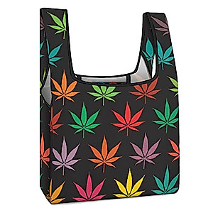 Colorful Weed Leaves Printed Reusable Grocery Bag with Handle Foldable Shopping Tote Bags Portable for Supermarket Camping