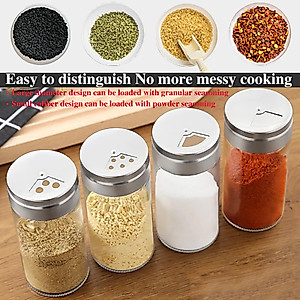 Salt and Pepper Shakers Set 4pcs, Spice Shaker for Kitchen, Pepper and Salt Container with Stainless Steel Lid, Glass Salt Shaker with Adjustable Pour Holes