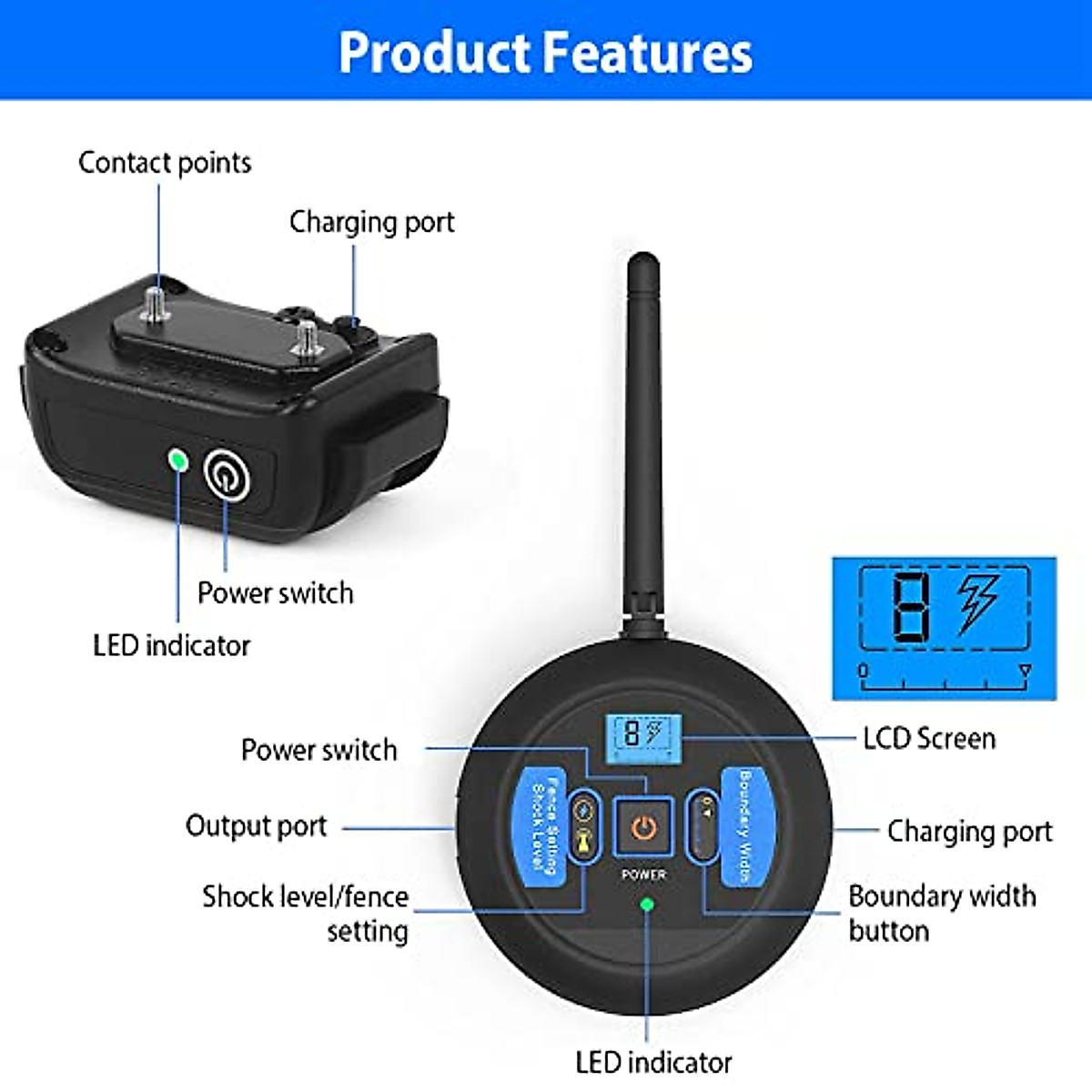 Lirioden Electric Wireless Dog Fence System Electric Fence for Dogs Containment Boundary Automatic Signal Radius Range 722ft, IPX8 Waterproof Rechargeable Tone&Shock Collar for Small Medium Large