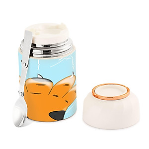 CUPADA Tiger Paw Food Jar for Hot and Cold, Cartoon Glass Insulated Food Jars Vacuum 17OZ with Folding Spoon for Work Trip Picnic Camping