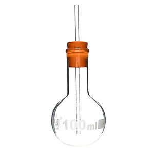 EISCO Boiling Flask Stopper & Tubing, 100ml - Borosilicate Glass - Round Bottom, Narrow Neck (0.85" ID) - Includes Glass Tubing & Rubber Stopper