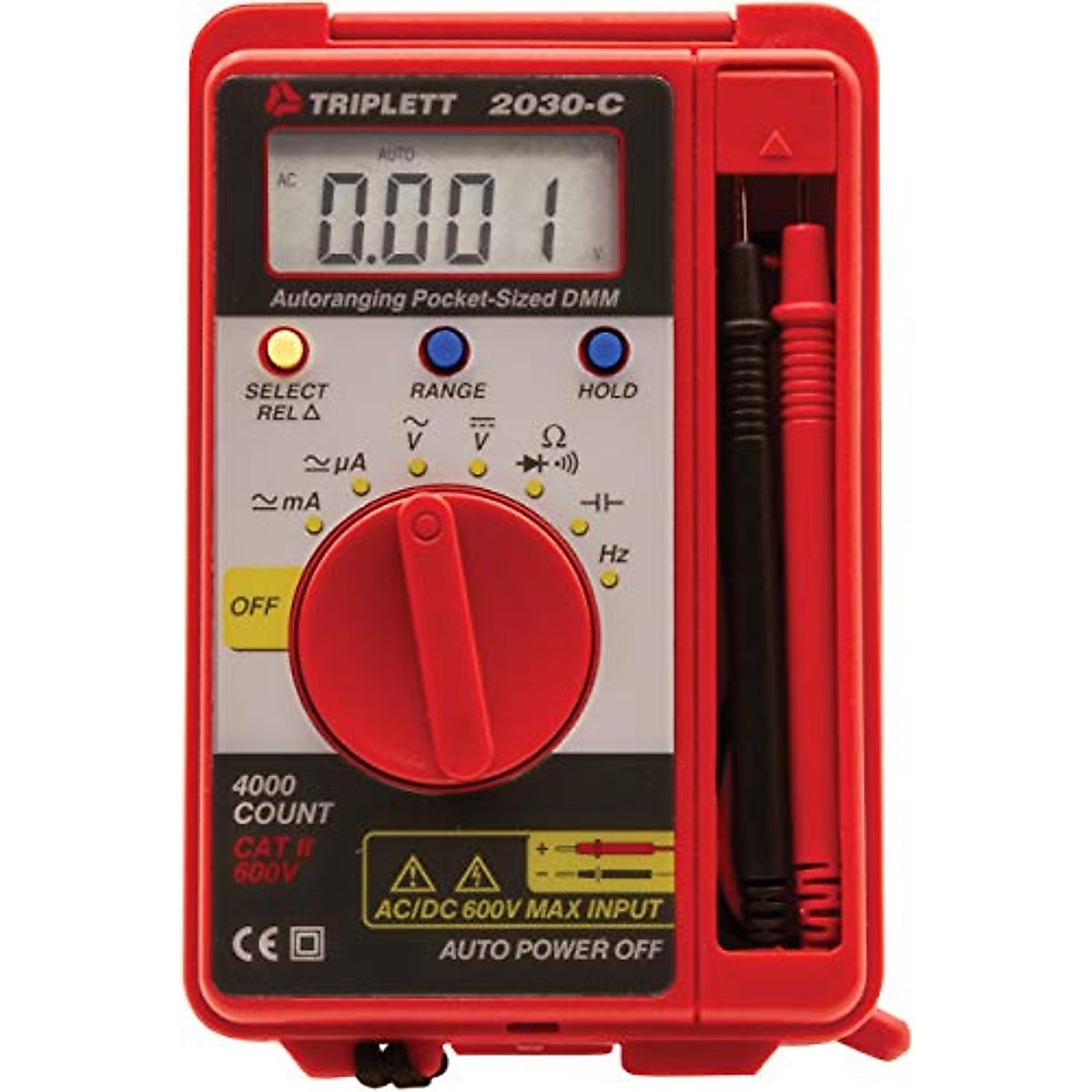 Triplett Pocket-Sized CAT II 4000 Count Digital Multimeter - AC/DC Voltage, AC/DC Current, Resistance, Frequency, Capacitance, Continuity, and Diode Check (2030)
