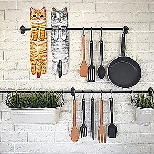 AGRIMONY Cat Funny Hand Towels for Bathroom Kitchen - Cute Decorative Cat Decor Hanging Washcloths Face Towels Super Absorbent Soft - Housewarming Gift for Cat Lovers - Gray