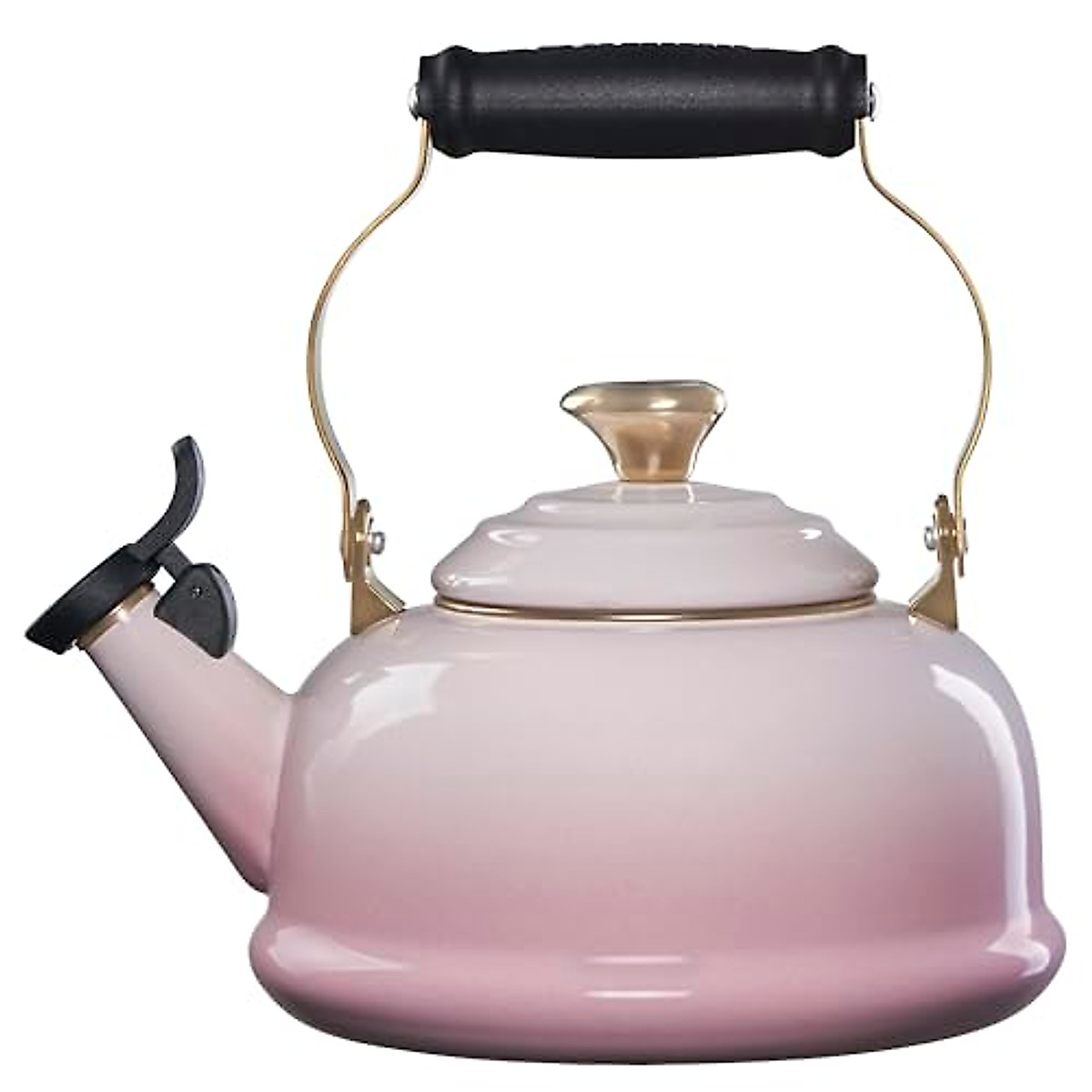 Le Creuset Enamel On Steel Whistling Tea Kettle w/Figural Heart Knob, Shell Pink