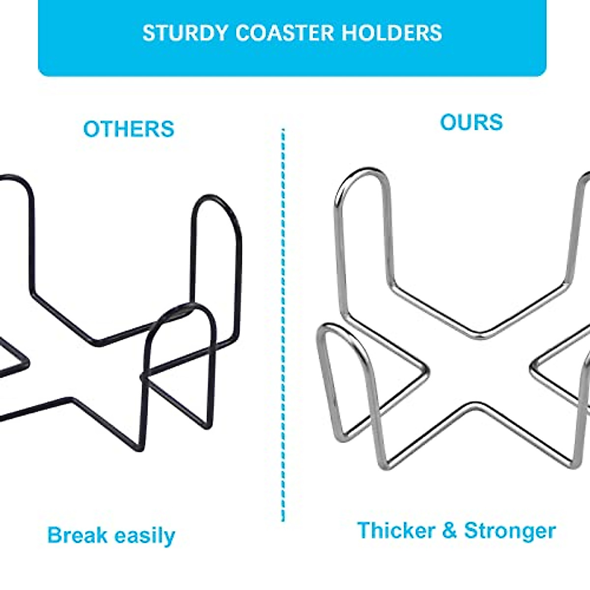iziusy 2 Pieces 4.5 Inch Stainless Steel Coasters Holder Storage for Both Round and Square Coasters, Hold Up 4 to 7 Coasters